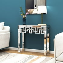 SHYFOY Crystal Mirrored Console Table, Silver Diamond-Inlaid, Modern ...
