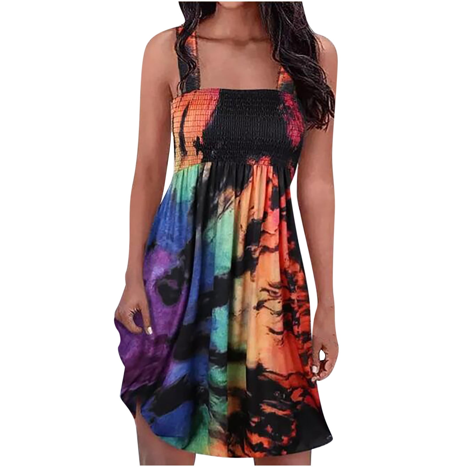 Uscallm Summer Dresses for Women 2022 Tie Dye Sleeveless Pleated Flowy ...