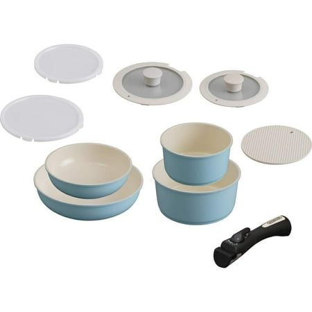 Iris Ohyama frying pan pan 9-piece set 26cm 20cm ih compatible lid ceramic color pan blue ...
