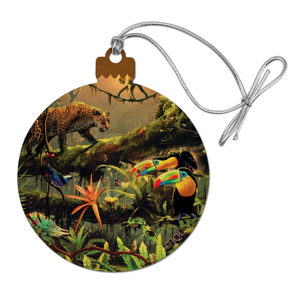 Jungle Life Leopard Cat Toucans Monkeys Wood Christmas Tree Holiday ...