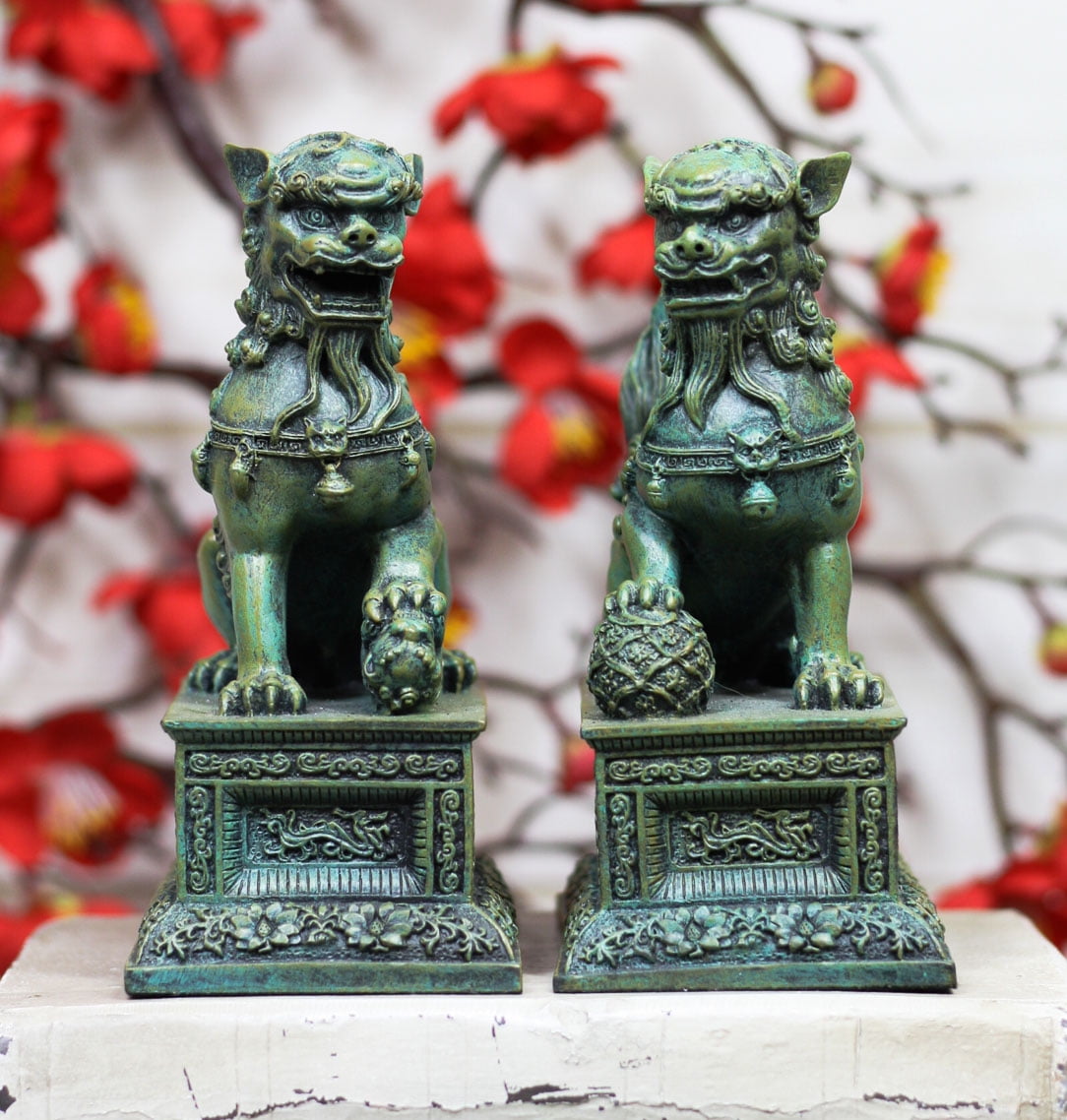 Ebros Chinese Forbidden Palace Guardian Pair Fu Foo Dogs Lions Figurine ...