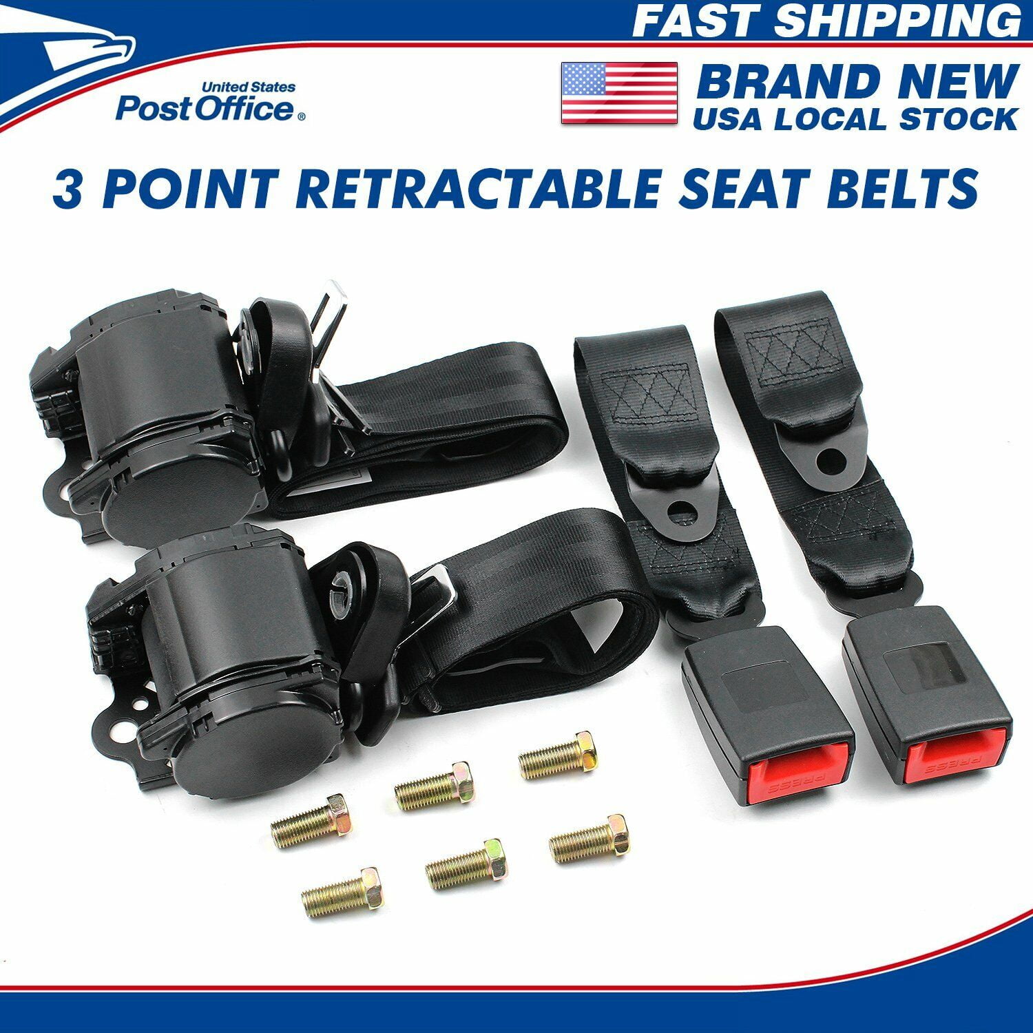 Homemart 2pcs Universal 3 Point Retractable Seat Belts - Walmart.com
