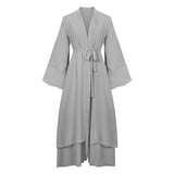 jsaierl Womens Muslim Open Front Chiffon Maxi Cardigan Abaya Robe Kaftan Loose Dress Head Wrap ...