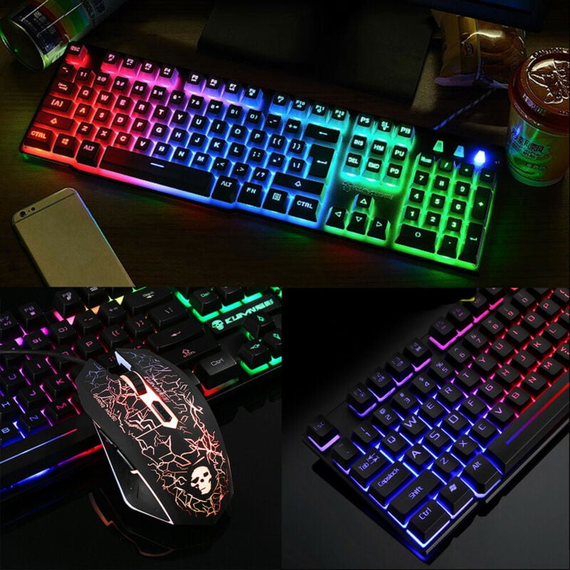 Rainbow Backlit Gaming Keyboard and Mouse Combo Set USB Keyboard RGB ...