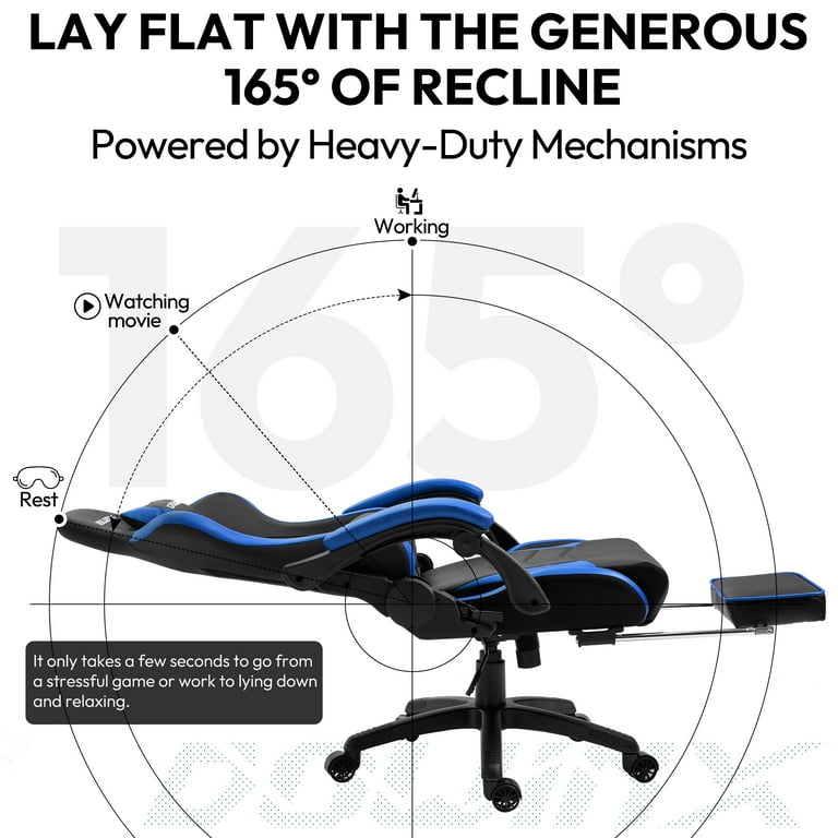Dowinx Gaming Chair Ergonomic Racing Style Recliner with Massage Lumbar Support Office Armchair for Computer PU Leather E Sports Gamer Chairs with Retractable Footrest Black Blue Walmart