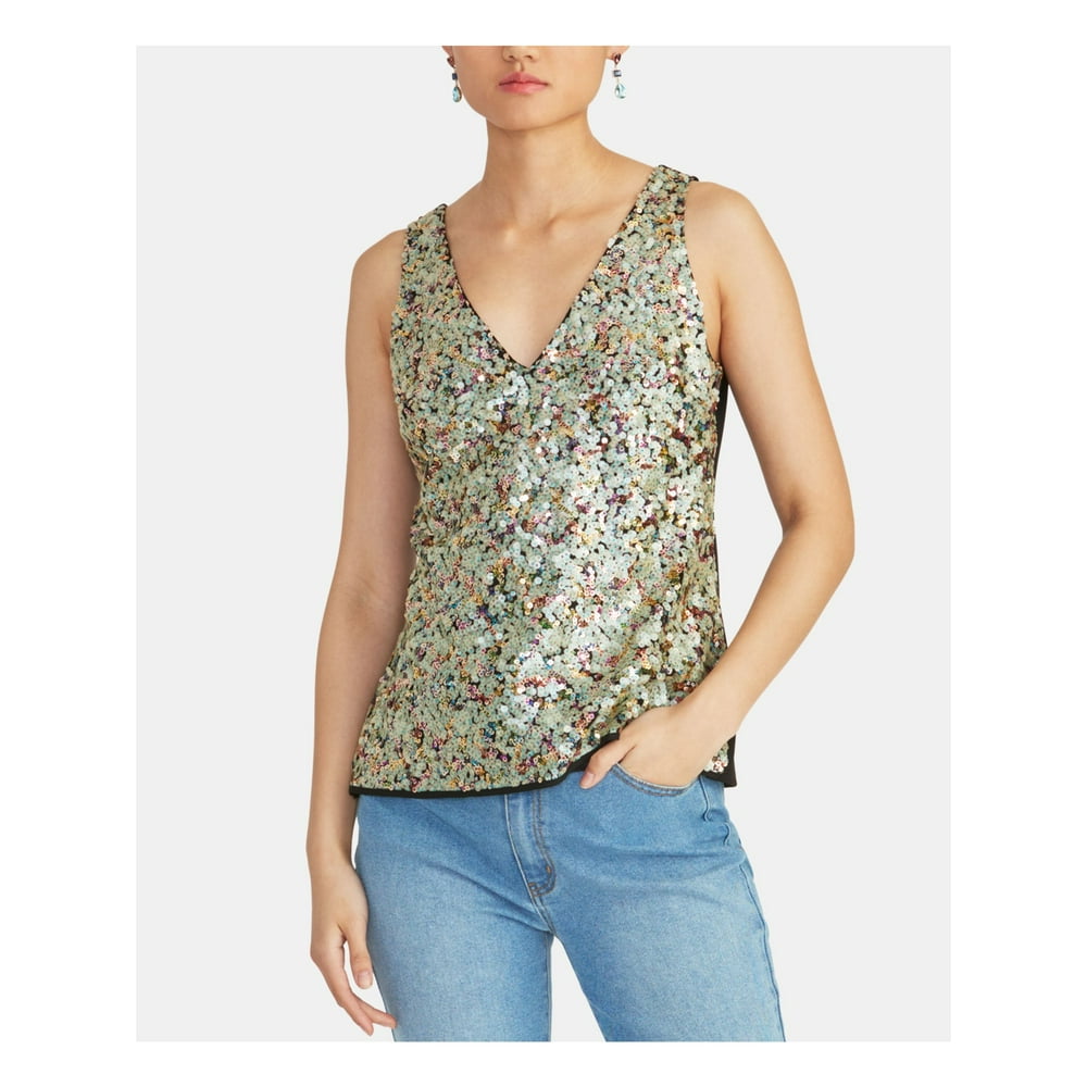 Rachel Rachel - RACHEL ROY Womens Green Sequined Sleeveless V Neck Tank ...