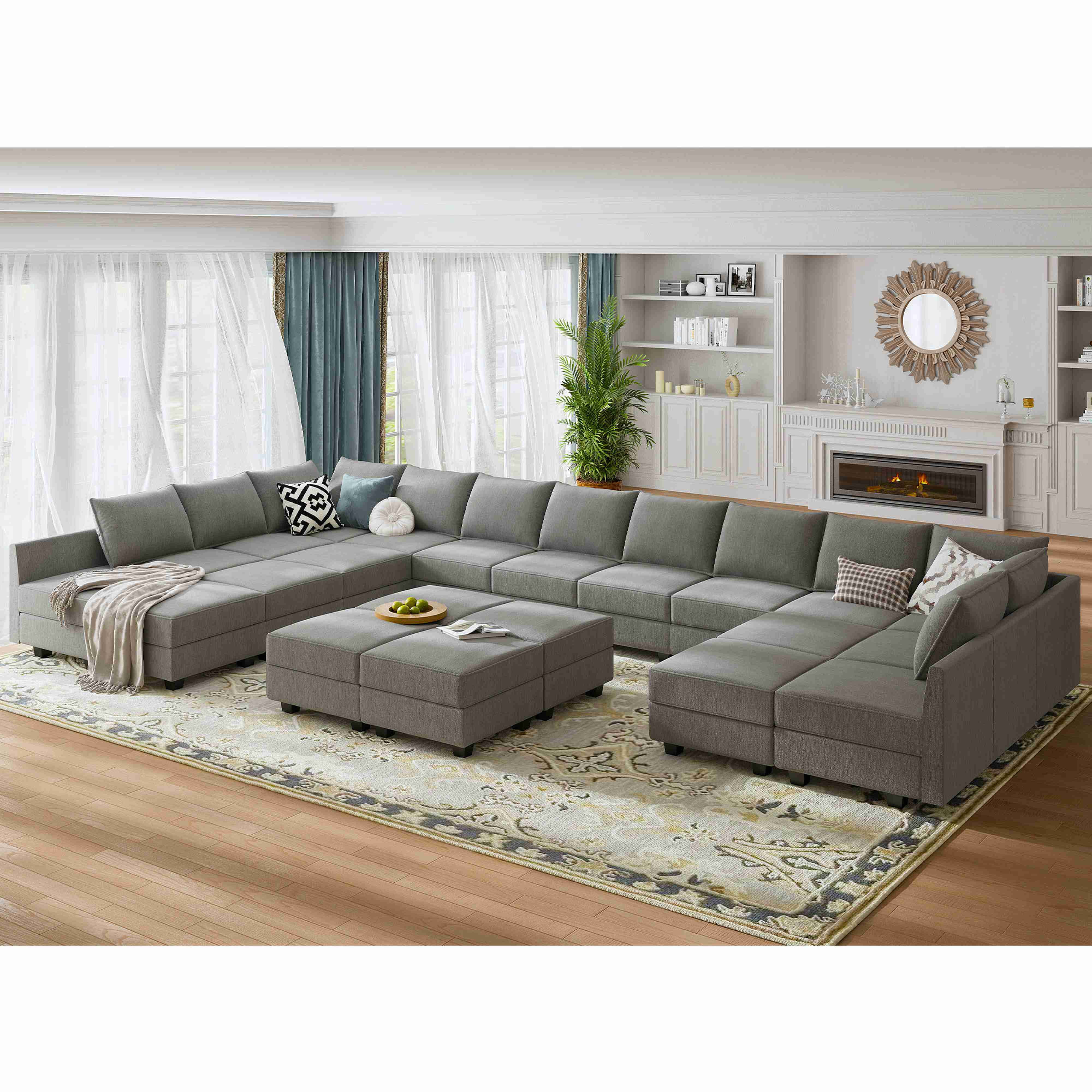 HONBAY Modular Large Microfiber Reclining Sectional Living Room Sofa ...