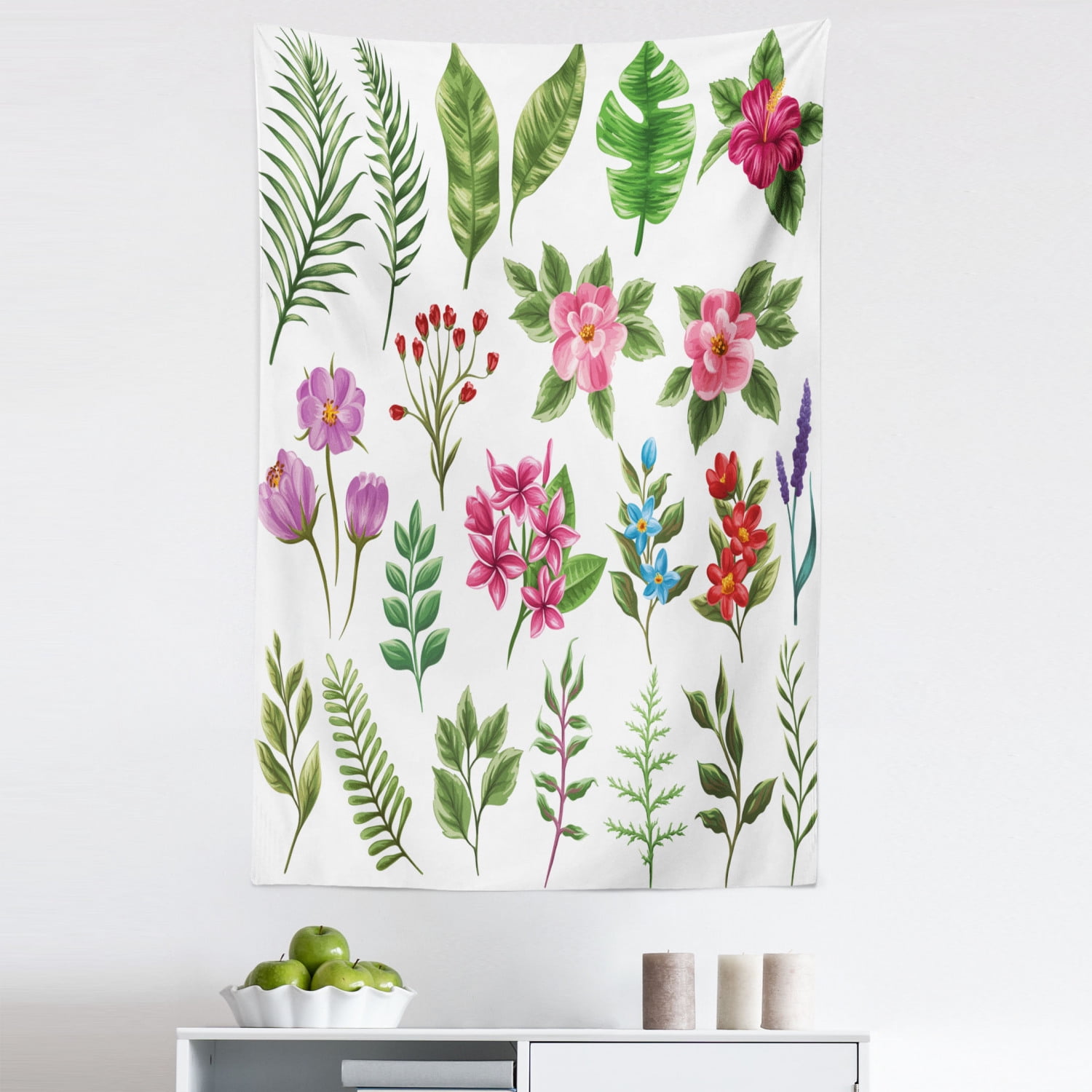 Plant Tapestry, Exotic Flowers and Ferns Botanical Elements Flora ...