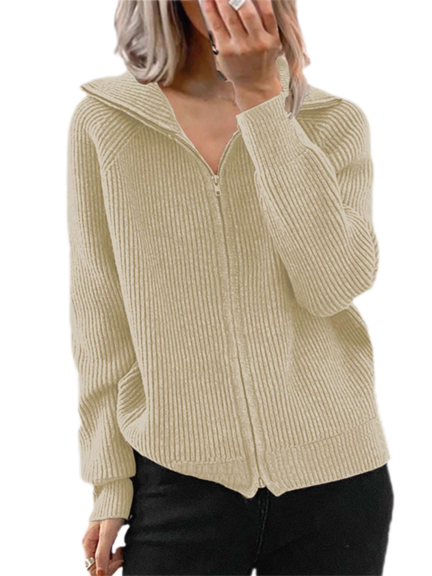 Frontwalk Ladies Cozy Solid Color Outwear Winter Warm Soft Sweaters ...