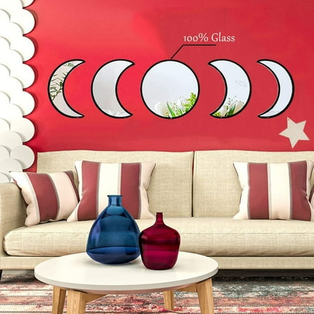 Moon Phase Mirror Set,5pcs Real Glass Mirrors Set,Scandinavian Natural ...
