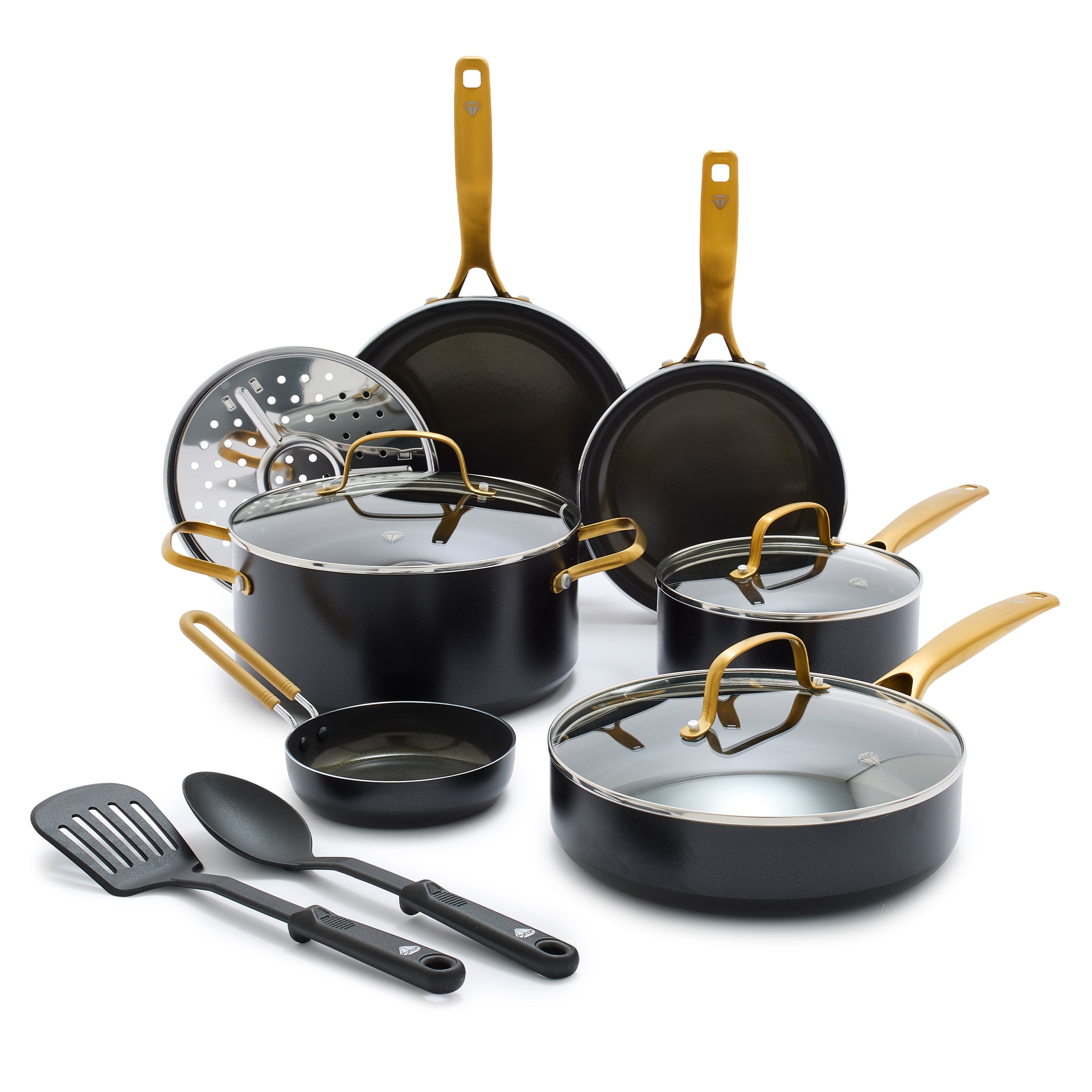 Blue Diamond Gold Edition Ceramic Nonstick 12 Piece Cookware Set, PFAS ...