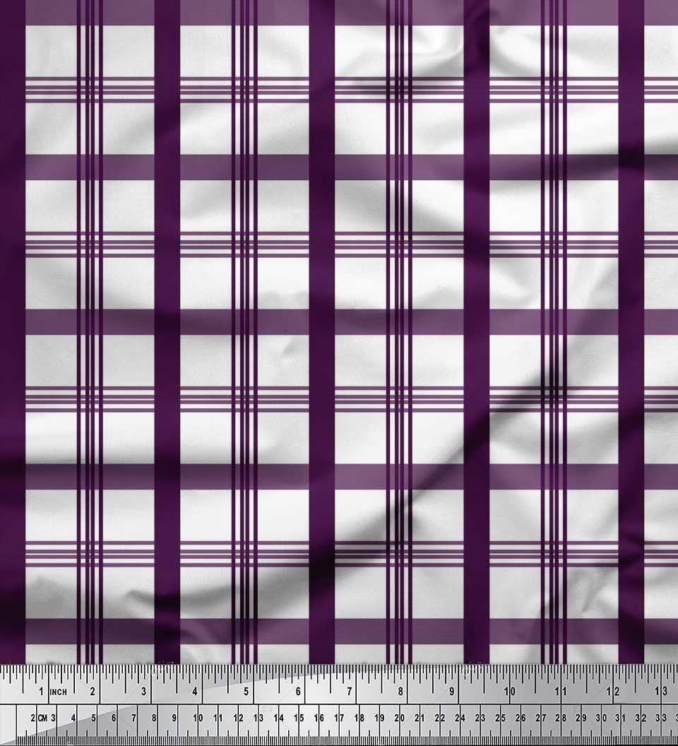 Soimoi Purple Crepe Silk Fabric Window Pane Check Print Fabric by the ...