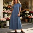 VBVC Women's Short Sleeve Denim-Look Maxi Dress , Ladies' Loose Crew ...