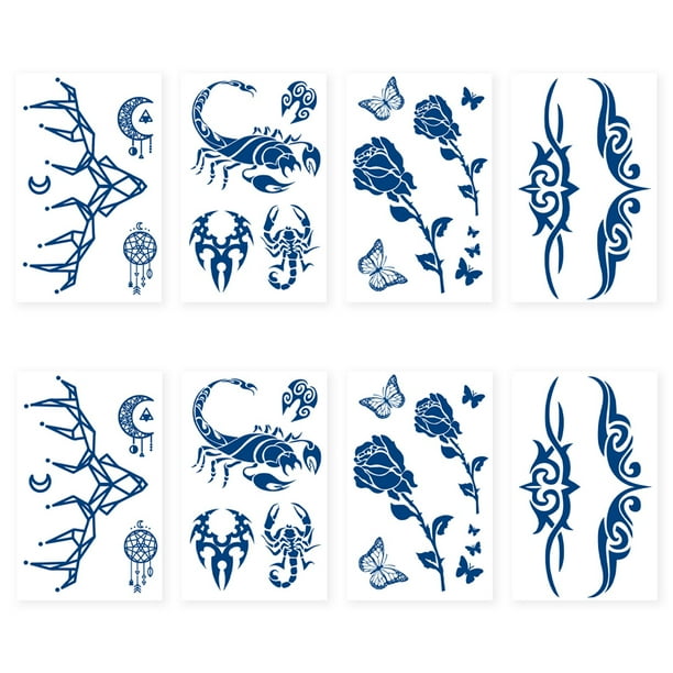 8-Sheet Temporary Tattoo Stickers, For Men Adults Fake Tattoo For Women ...