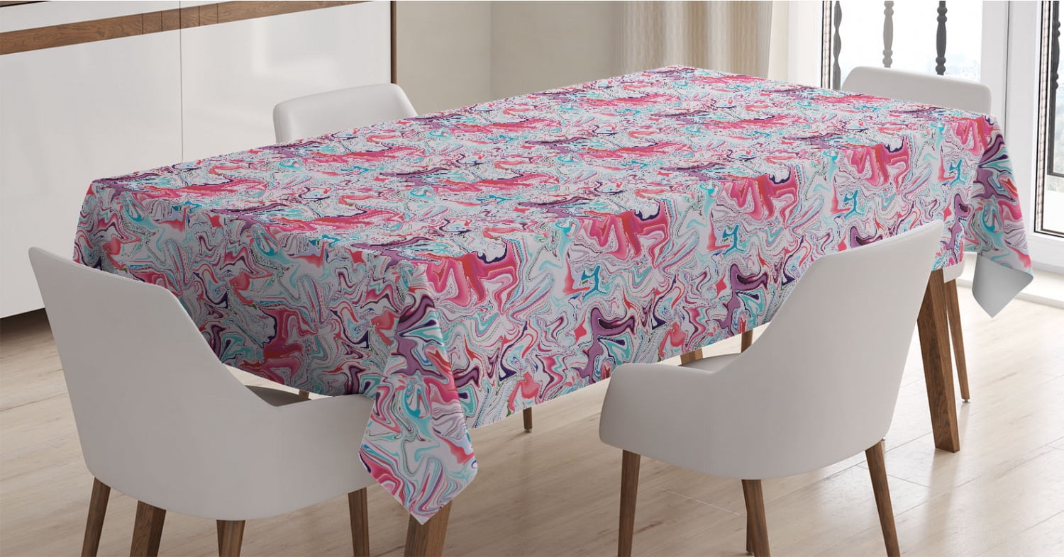 1990s Tablecloth, Abstract Marble Effect with Color Transitions Pastel ...