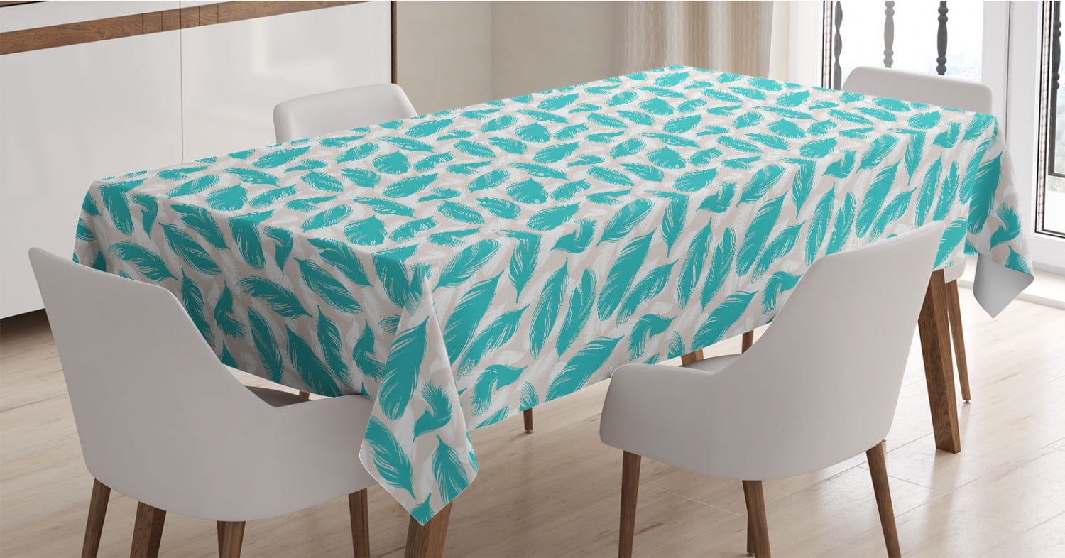 Turquoise Tablecloth, Quills Design Bird Feathers Abstract Animal ...