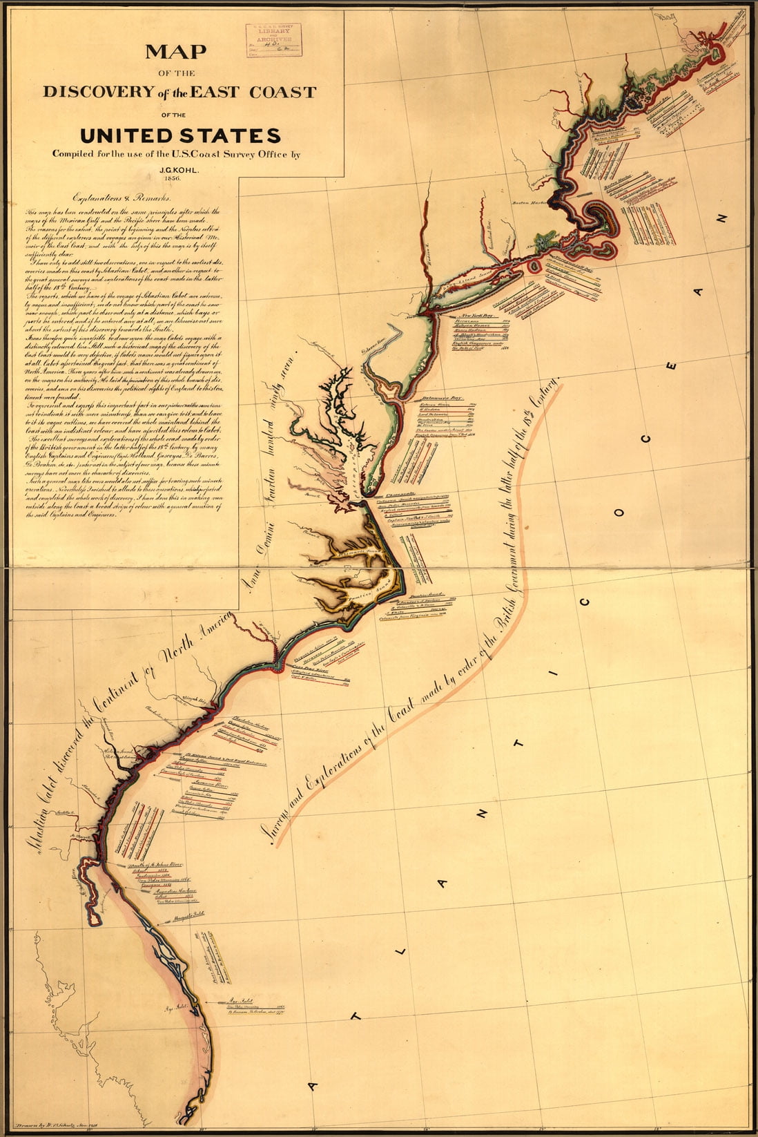 24"x36" Gallery Poster, Map of discovery East Coast of United States ...