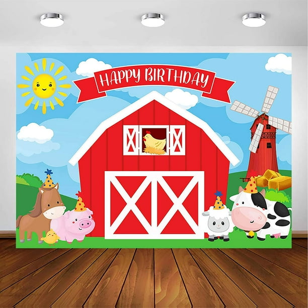 Farm Backdrop for Kids Birthday Party Decorations Red Barn Farm Animal Photography Background ...