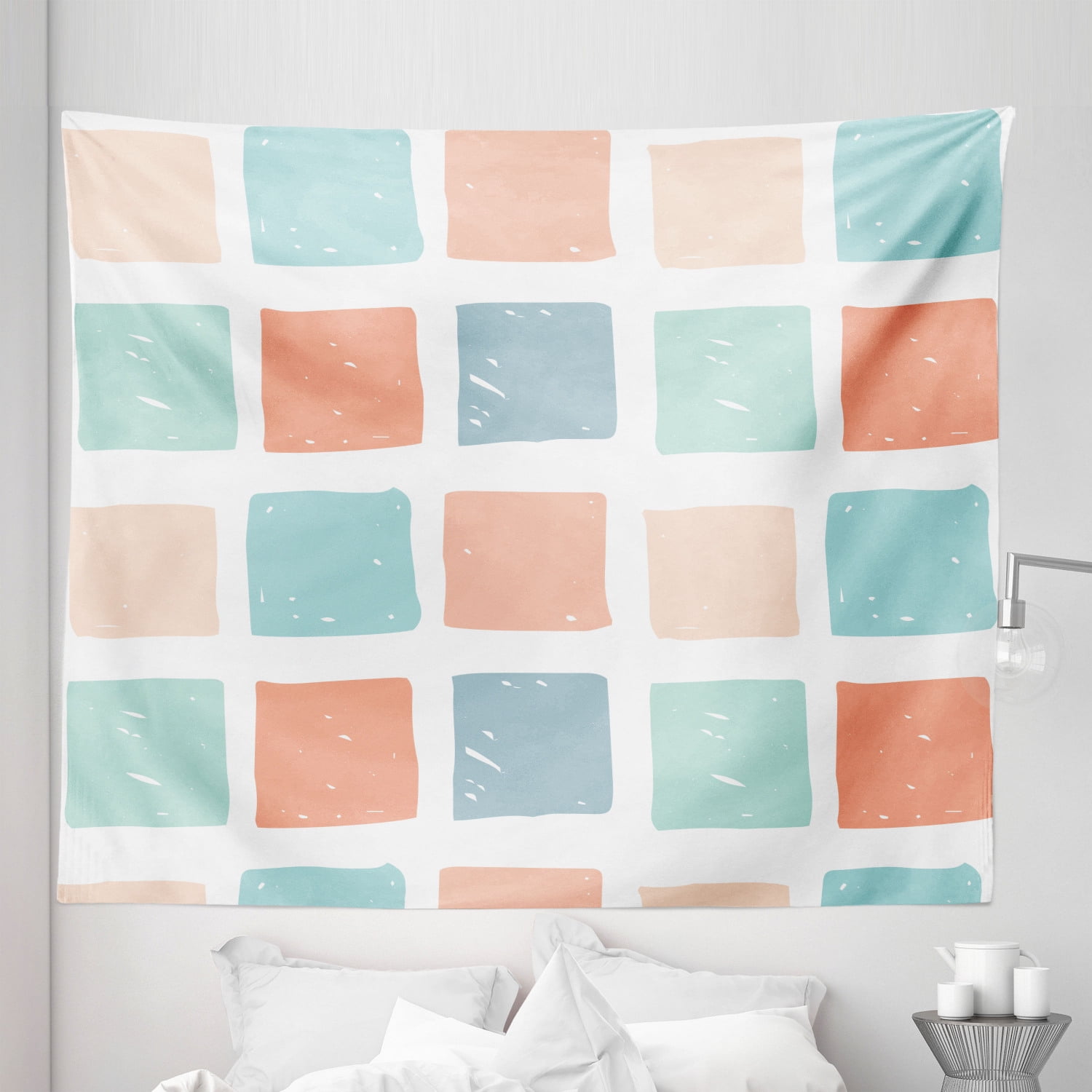Colorful Tapestry, Pale Colored Squares Mosaic Style Geometric Shapes ...