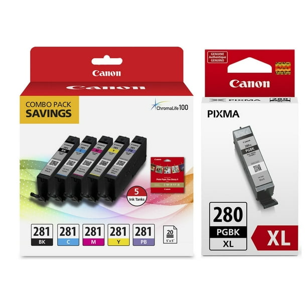 Genuine Canon CLI-281 5-Color Ink Tank Combo Pack with 5 x 5" Photo ...