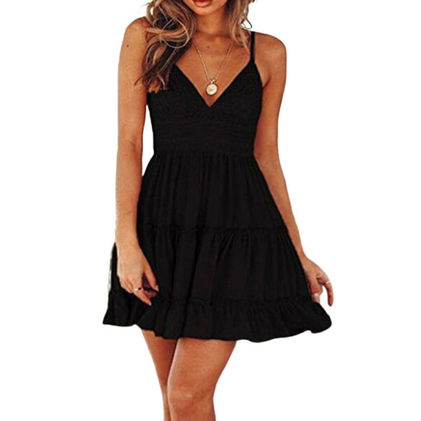 Springttc Womens Summer Vocation Spaghetti Strap Dresses Lace V Neck