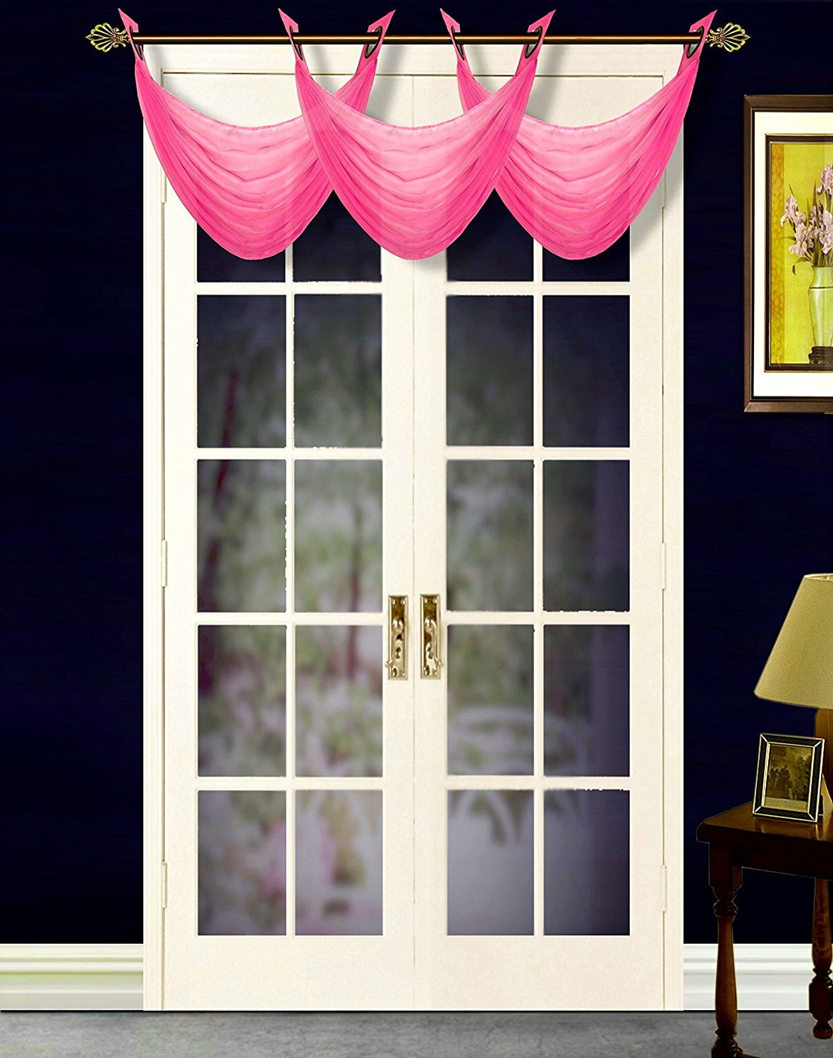 (#36) HOT PINK 1PC Elegant Voile Sheer Swag Dressing Waterfall Bronze ...