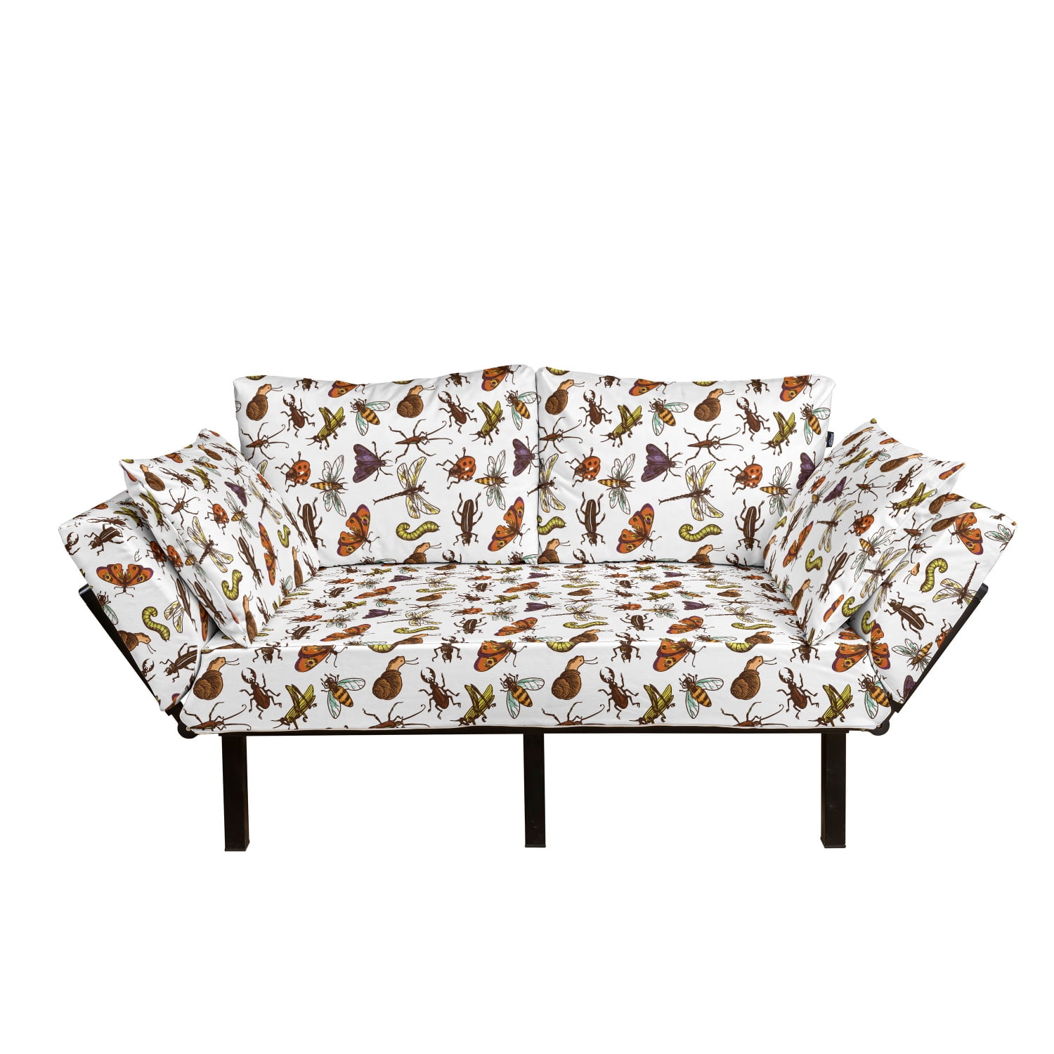 Bugs Futon Couch, Sketch Style Arrangement of Insects Grasshopper ...