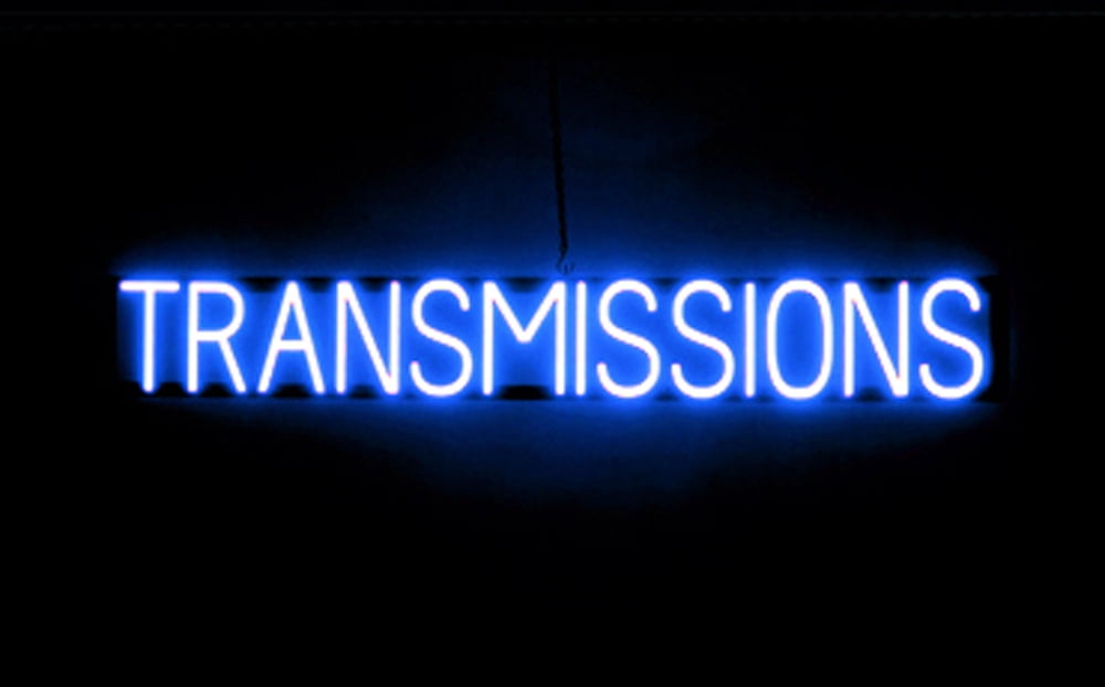SpellBrite TRANSMISSIONS LED Sign for Business. 46.7" x 6.3" Blue ...
