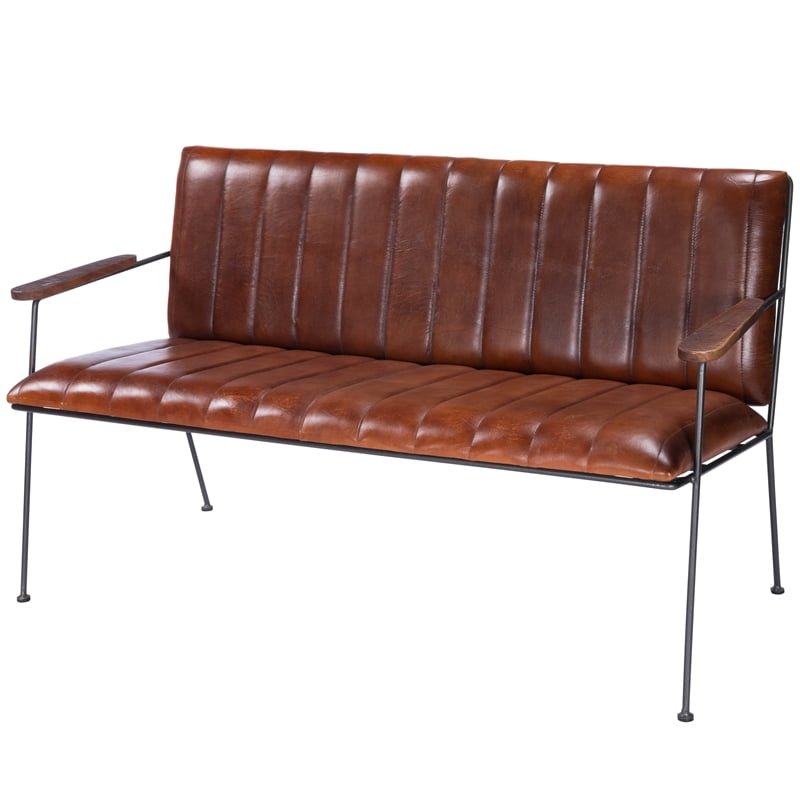 Beaumont Lane Rustic Industrial Leather and Metal Bench in Brown ...