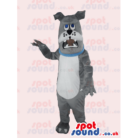 Customizable Grey Dog SPOTSOUND Mascot With A White Belly And Blue ...