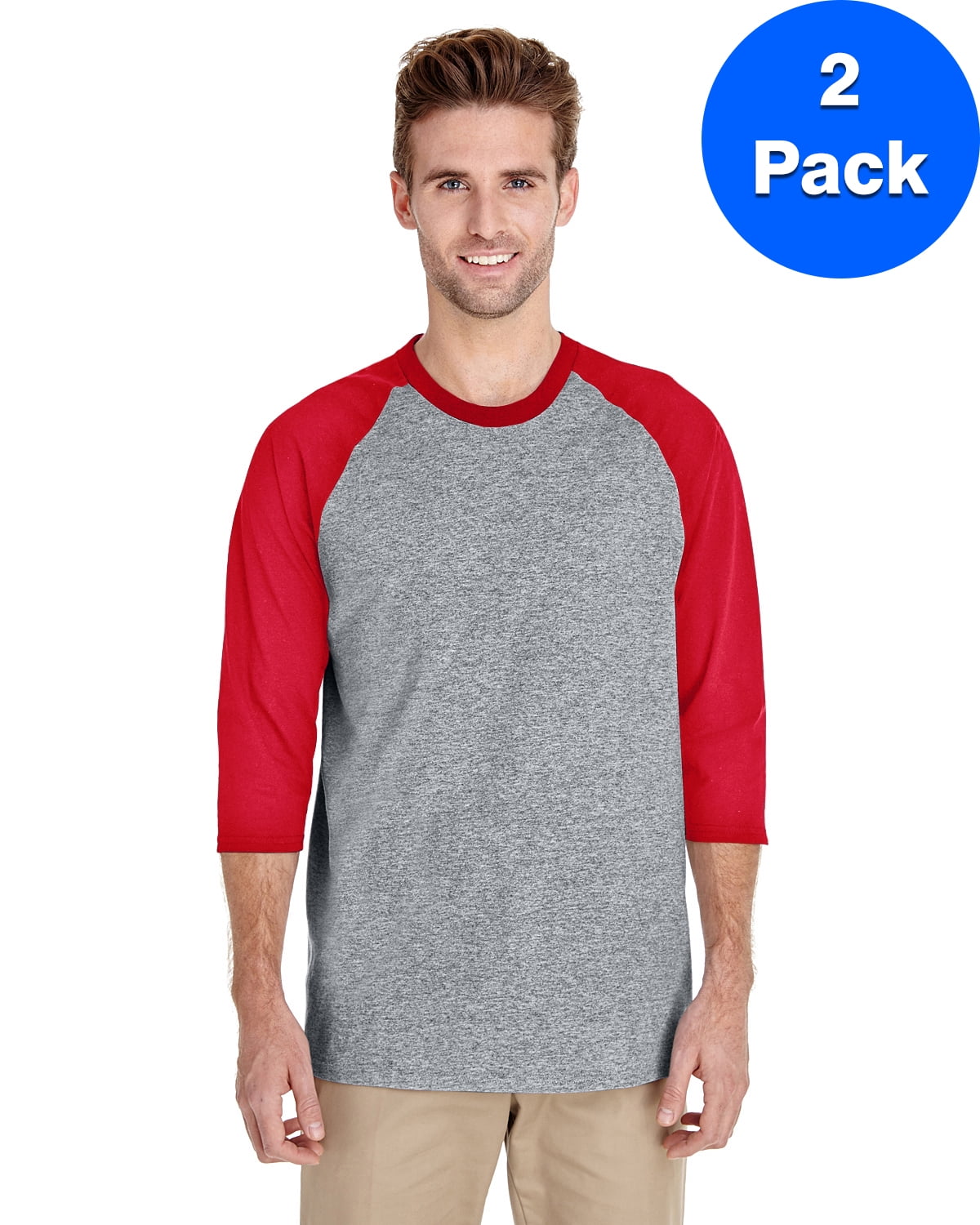 Mens Heavy Cotton ¾-Sleeve Raglan 2 Pack - Walmart.com