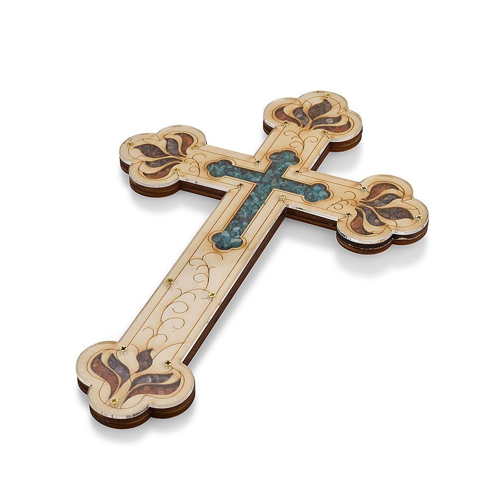 Wall Wood Cross Vintage Jerusalem Gemstones Antique Style Decor 15 ...