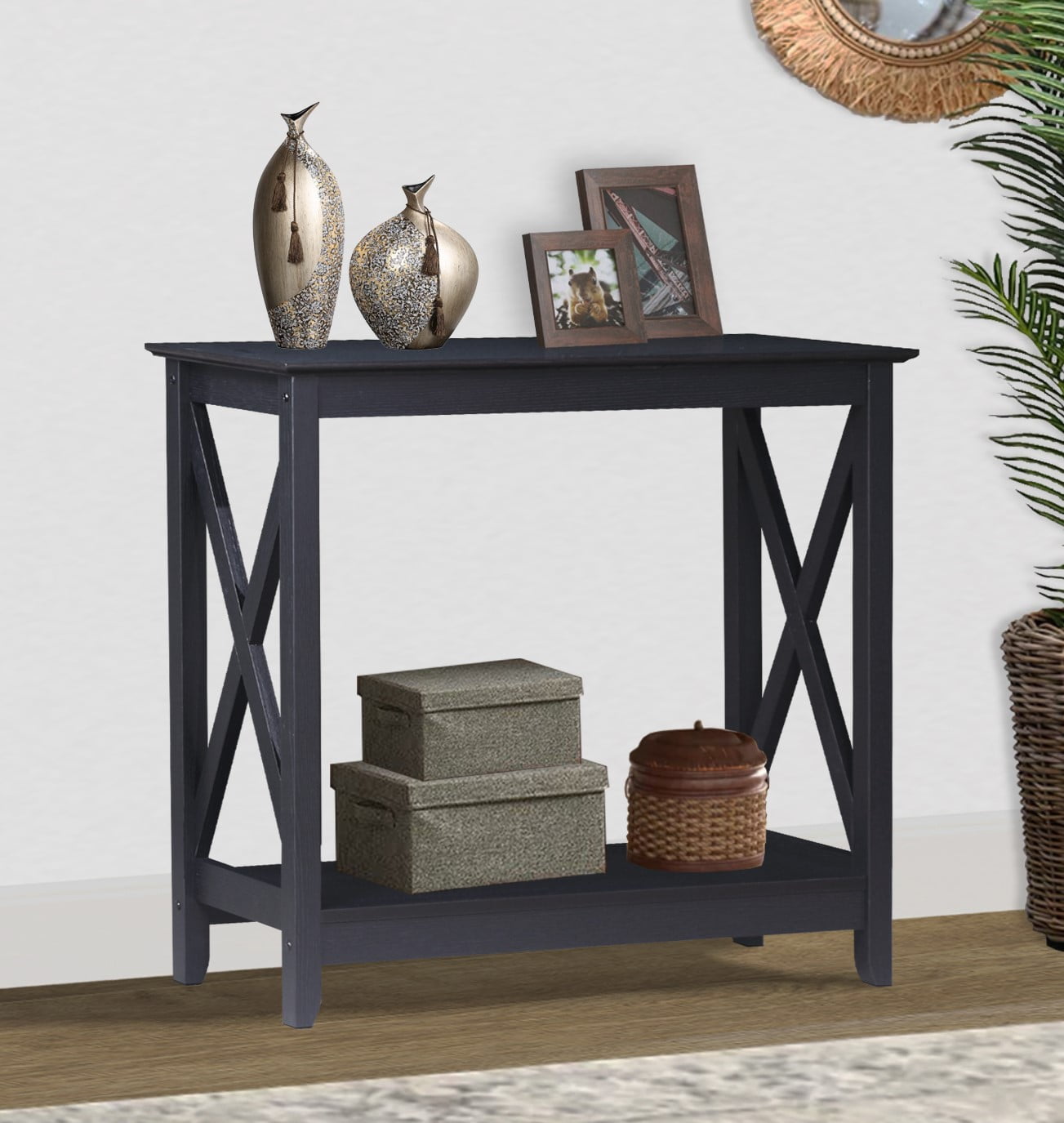 Saint Birch Lambert Modern Farmhouse Particle Board Black Oak Console ...