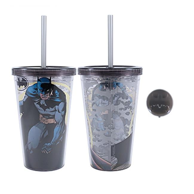 16 oz DC Comic's Batman Plastic Cold Cup Tumbler with Straw and Bat ...