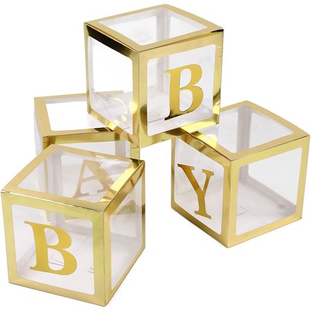 Baby Shower Balloon Box, Pre-Folded Transparent Golden Clear Paper ...
