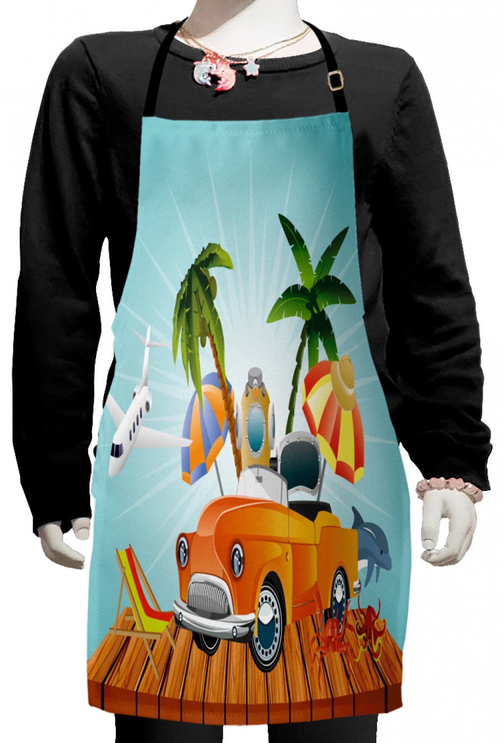 Travel Kids Apron, Summer Vacation Themed Digital Image with Retro Cart ...