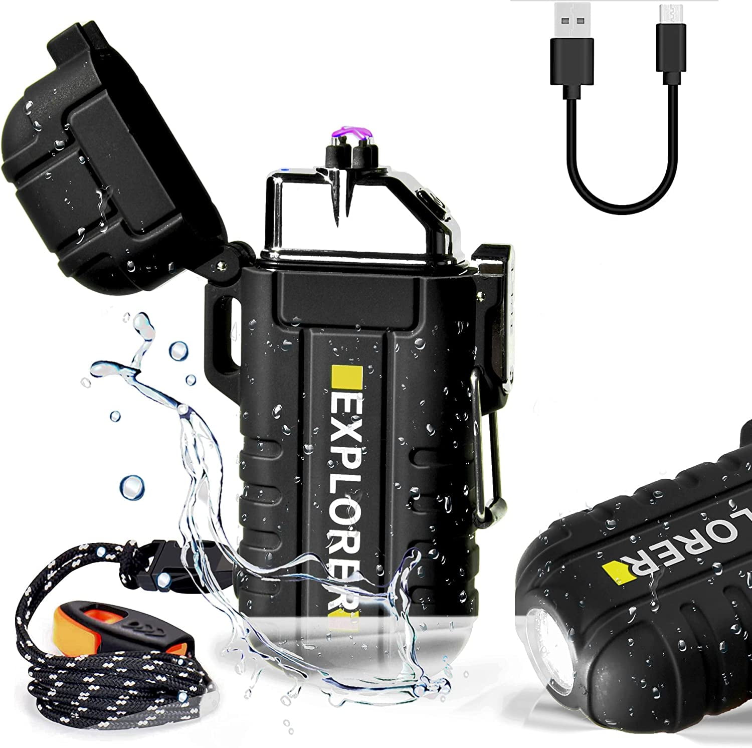 USB-C Rechargeable Electric Lighter,Dual Arc Lighter,Waterproof,Flame ...