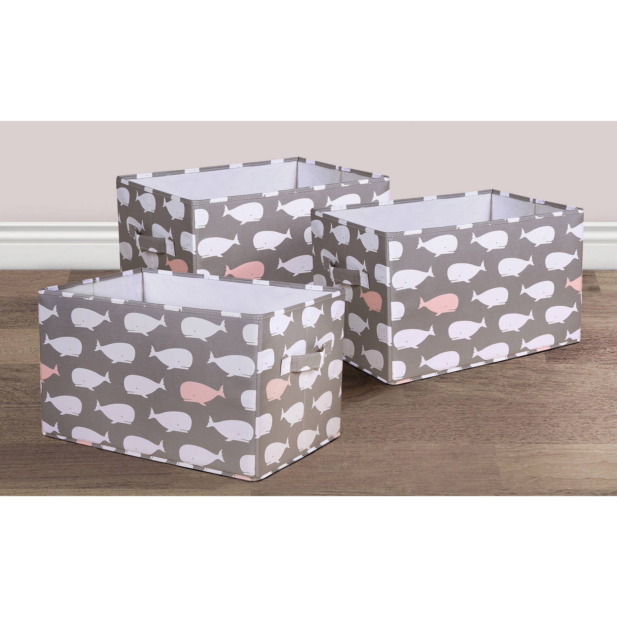 Lush Decor Whale Fabric Covered Collapsible Box Pink 3-Piece Set ...