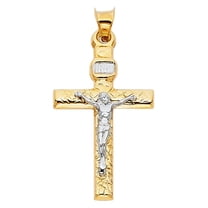 14K Tri Color Gold Diamond Cut Crucifix Jesus Cross Stamp Religious ...