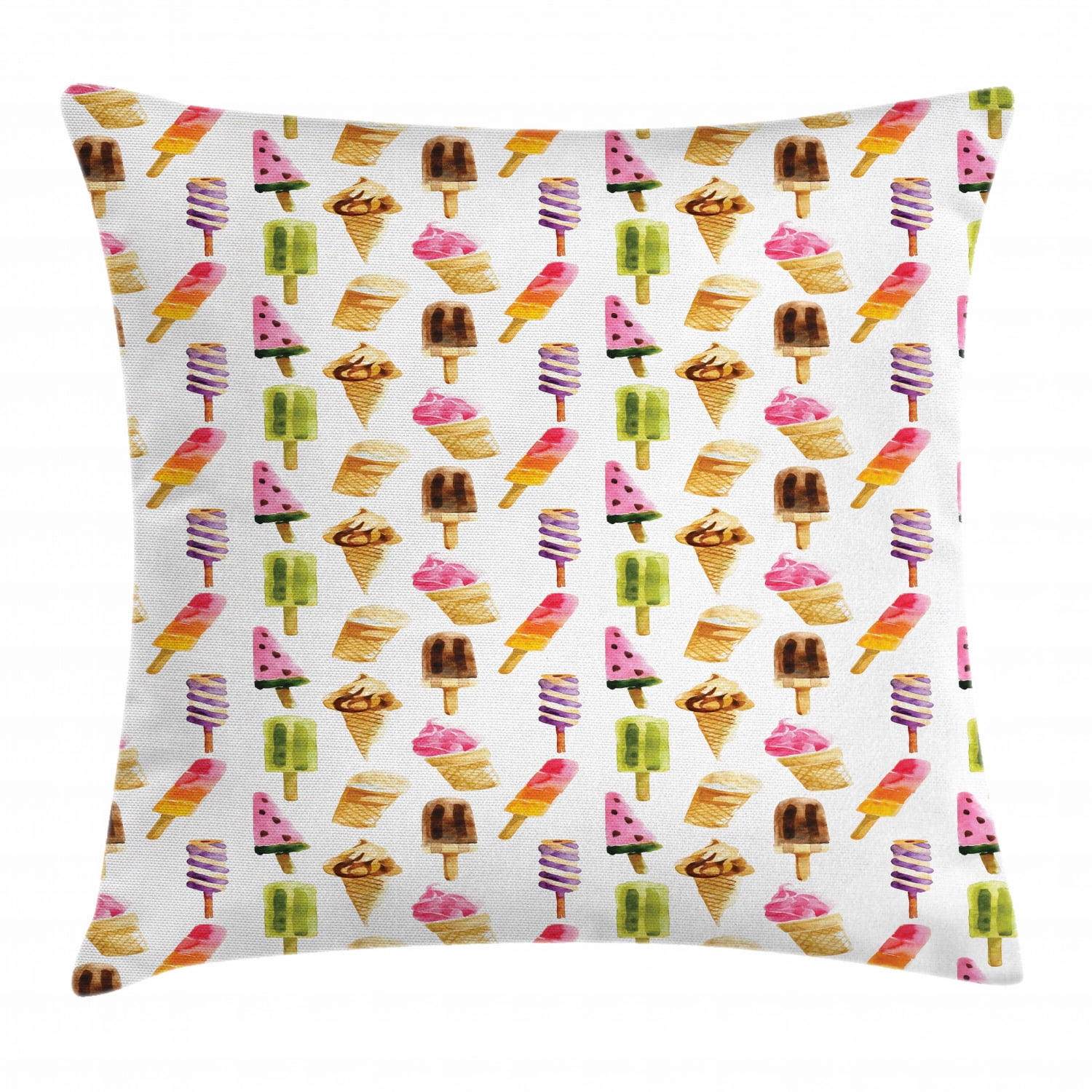 Ice Cream Throw Pillow Cushion Cover, Artistic Watercolor Pattern with ...