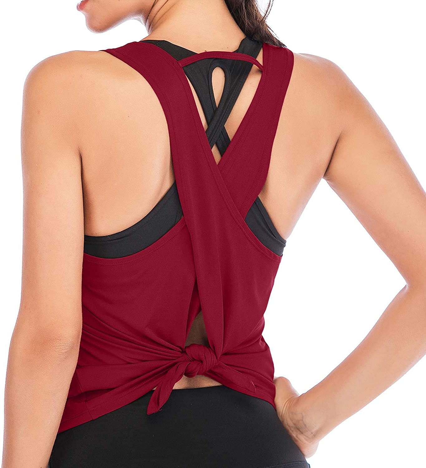 Attraco Womens Open Cross Back Workout Tops Loose Fit Yoga Running Tank ...