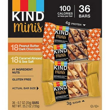 Kind Mini Dark Peanut Butter & Caramel Almond Bars, Variety Pack, 0.7 ...