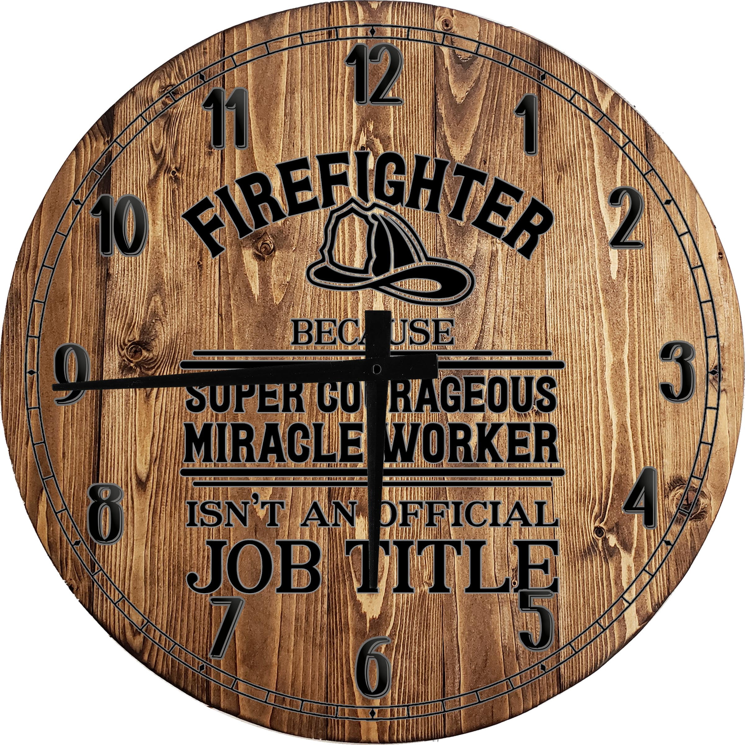Large Wood Wall Clock 24 Inch Round Firefighter Wall Art Firefighter ...