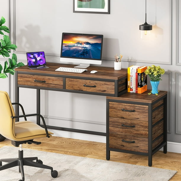 Tribesigns Computer Desk with 5 Drawers, Home Office Desks with ...