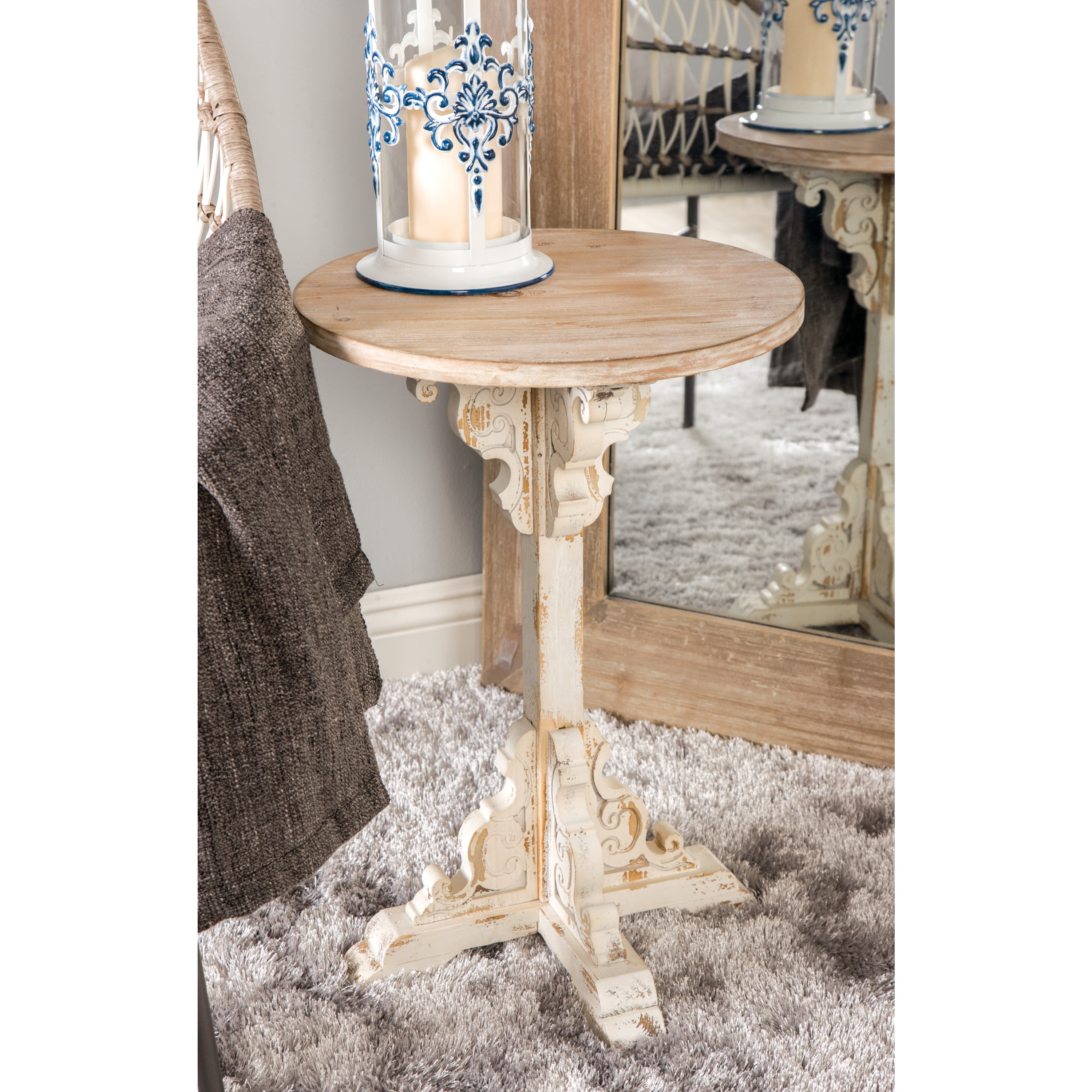 DecMode 16" x 23" White Wood Intricately Carved Scroll Accent Table ...
