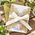 50cut Wedding Invitation With Glitter Envelopes And Ribbons Blank ...