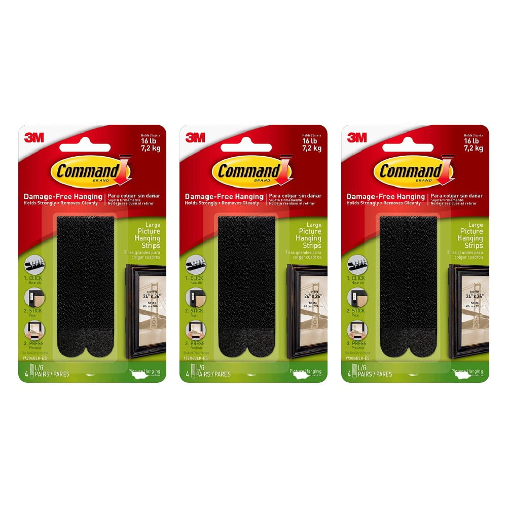 3M Command Large Picture Hanging Strips Damage Free Adhesive 4 Sets ...