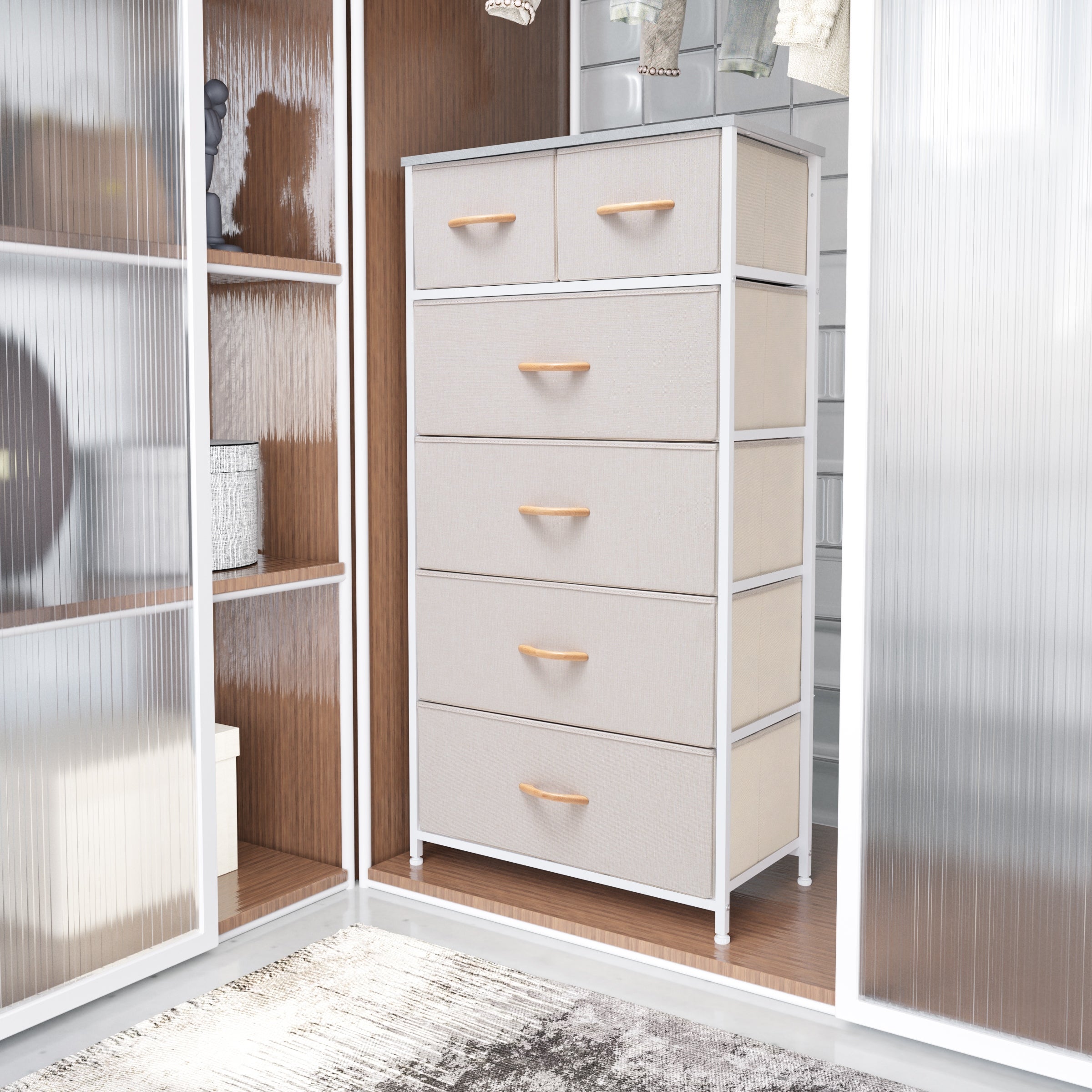 VREDHOM 6 Drawers Vertical Dresser Storage Tower Beige Dark Wood ...