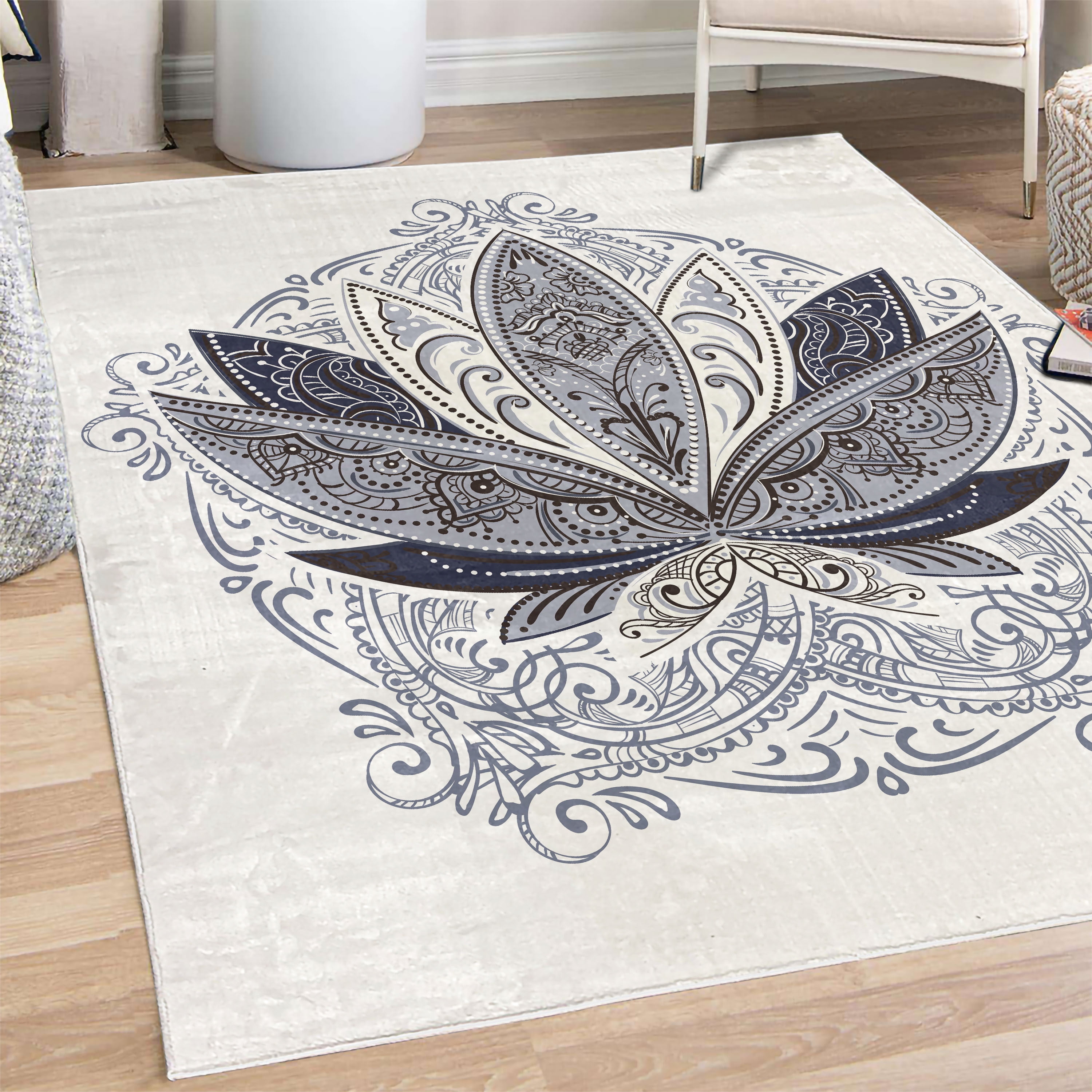 Lotus Decorative Rug, Flower Bloom Ornaments Exotic Petals Oriental ...