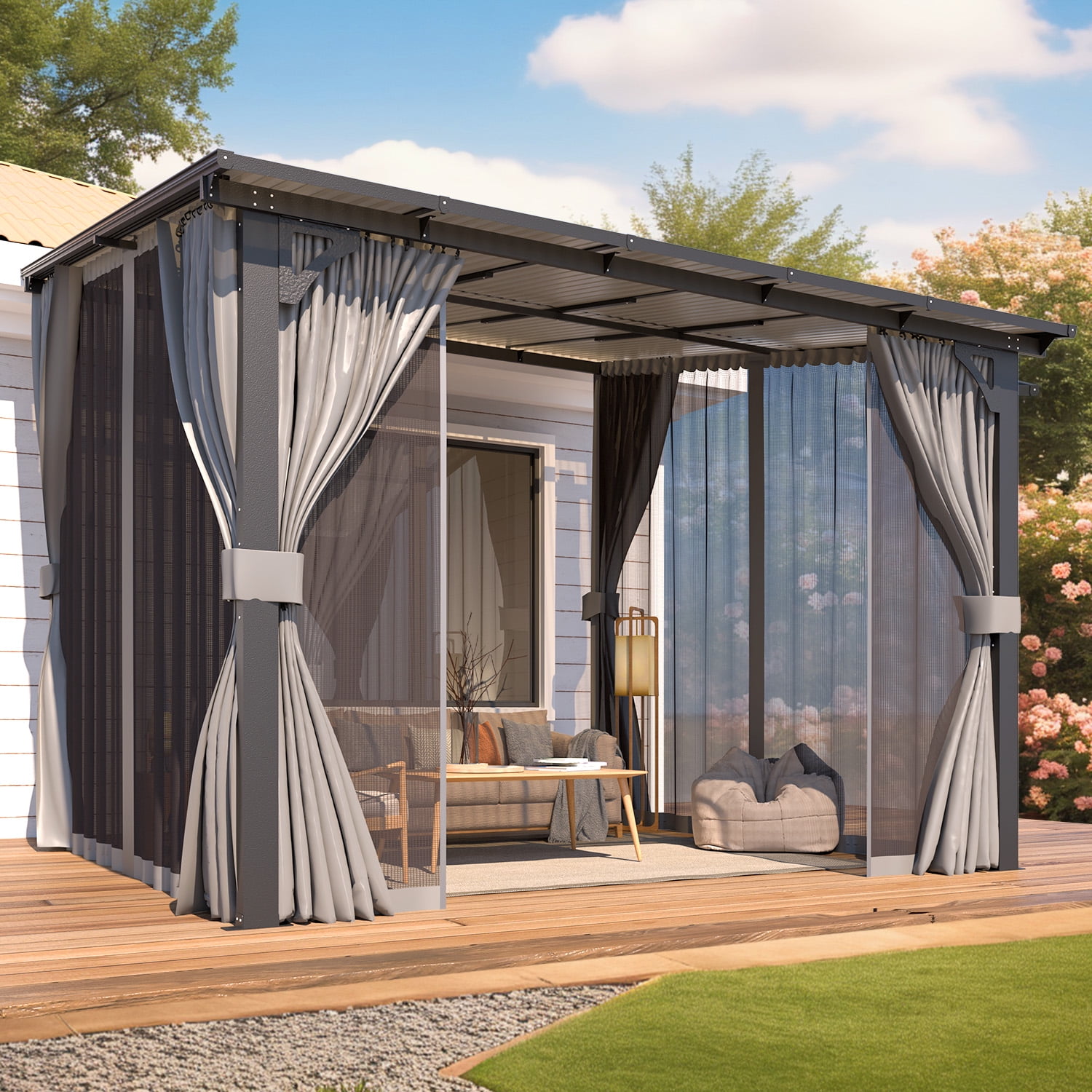 Click here for Aecojoy 10 X 10 Lean To Gazebo With Netting And Cu... prices